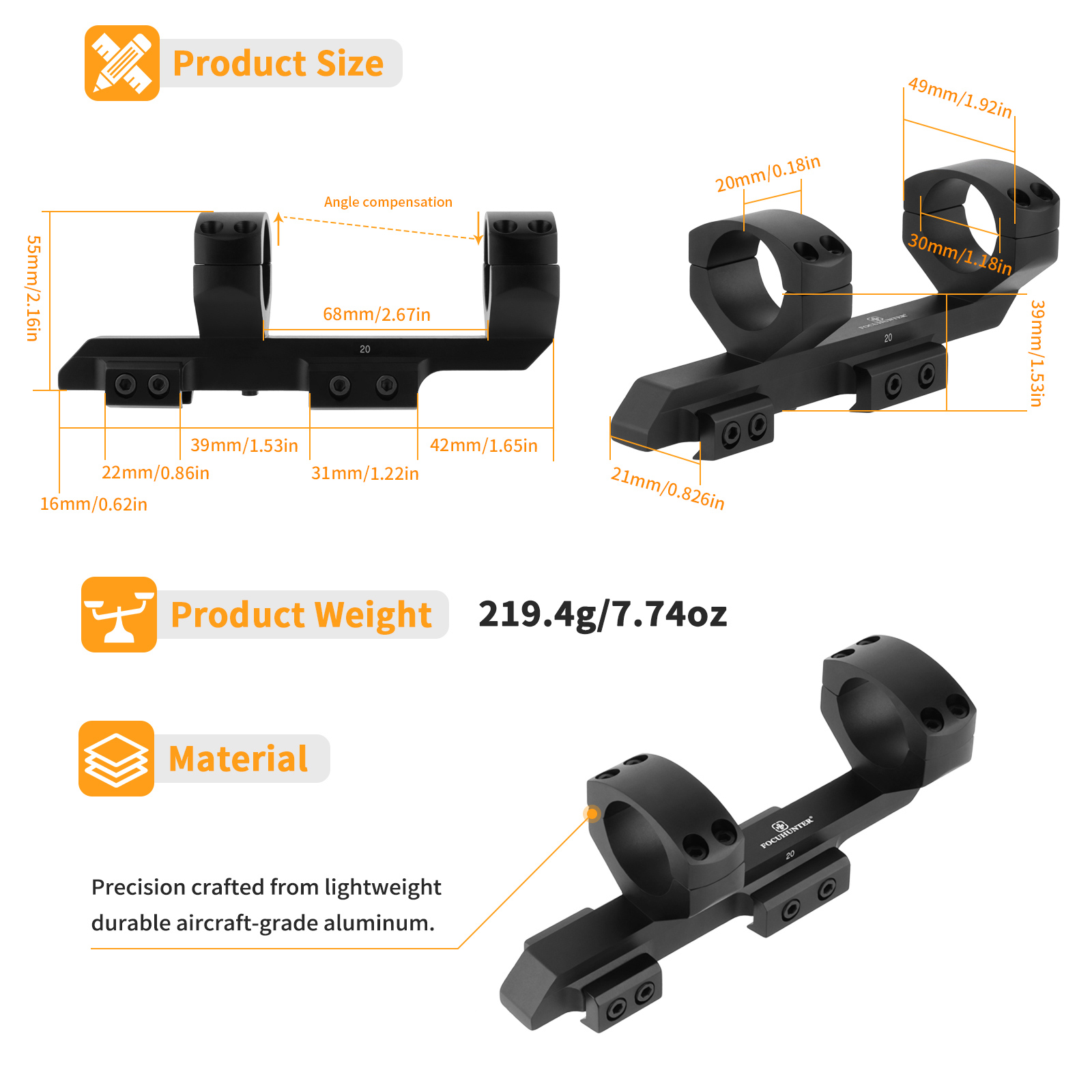 Focuhunter 30mm 20 MOA Cant Scope Mount | Focuhunter